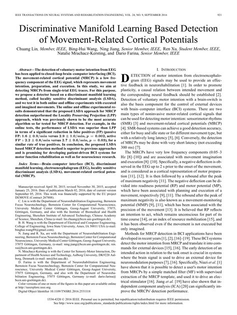 Pdf Discriminative Manifold Learning Based Detection Of Movement Related Cortical Potentials