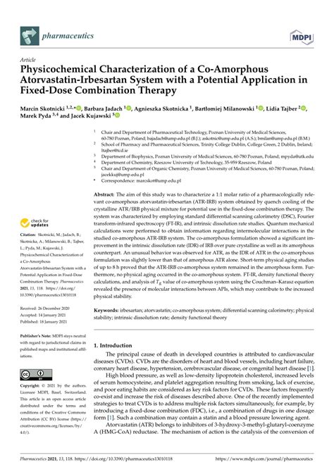 Pdf Physicochemical Characterization Of A Co Amorphous Atorvastatin Irbesartan System With A