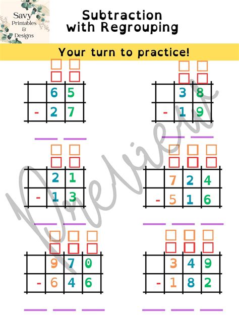 Subtraction With Regrouping Examples Guide Reference Worksheet Digital Download Math 3rd