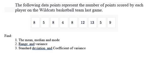solved the following data points represent the number of