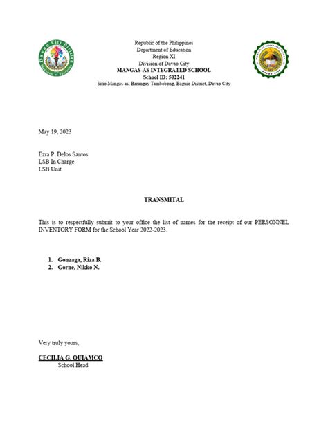 transmittal lsb pdf