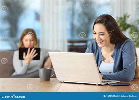Roommates Using Multiple Wifi Devices At Home Stock Photo Image Of Friends Life