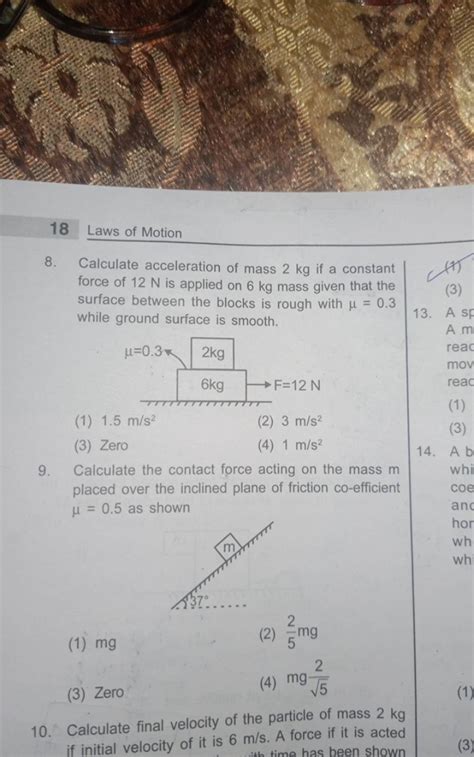 Laws Of Motion Calculate Acceleration Of Mass Mathrm Kg If A Co