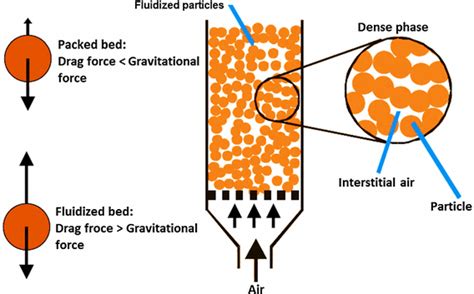 illustration of dense phase fluidization of particles in a fluidized