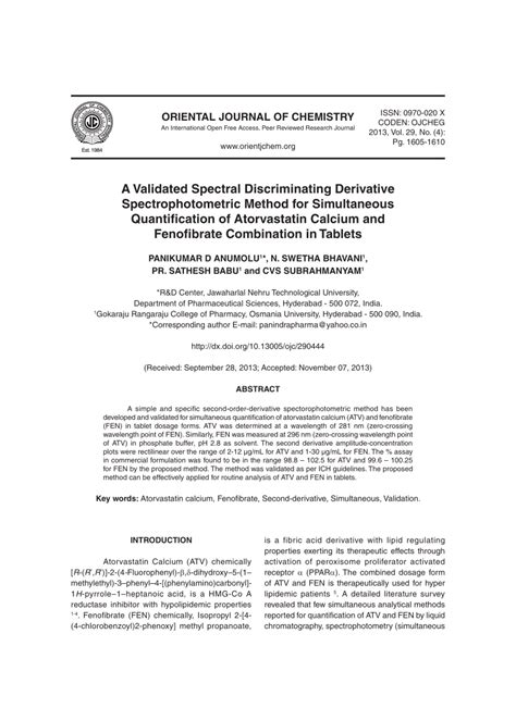 Pdf A Validated Spectral Discriminating Derivative Spectrophotometric Method For Simultaneous