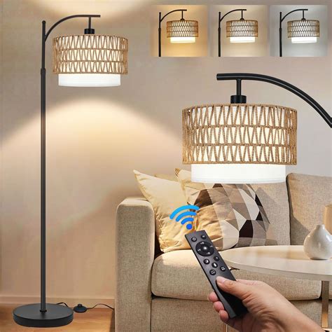 Arc Floor Lamp For Living Room Rattan Boho Floor Lamp With Remote