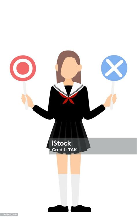 학교 선원 유니폼을 입은 소녀 질문에 대답하기위한 대리석 막대기를 가지고 있습니다 가린 얼굴에 대한 스톡 벡터 아트 및 기타 이미지 가린 얼굴 검은색 경기 참가자