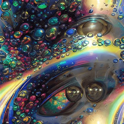 Rainbow Hologram Bubbles Reflecting in Mercury Pearls 13k · Creative Fabrica