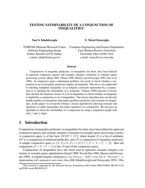 Pdf Testing Satisfiability Of A Conjunction Of Inequalities