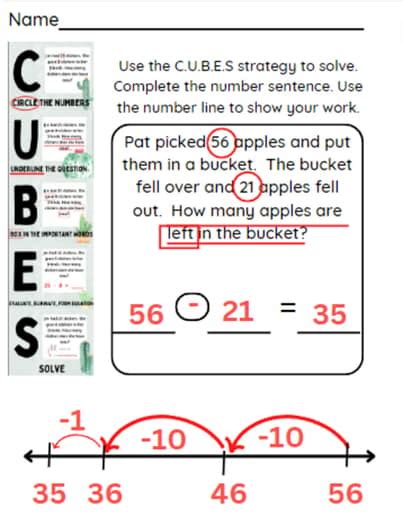 CUBES 2 Digit Word Problems Using A Number Line To Solve By The Teachers Place
