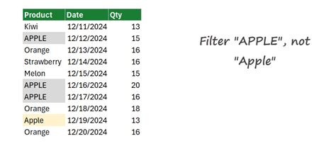 filter case sensitive excel formula