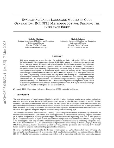 Pdf Evaluating Large Language Models In Code Generation Infinite Methodology For Defining The