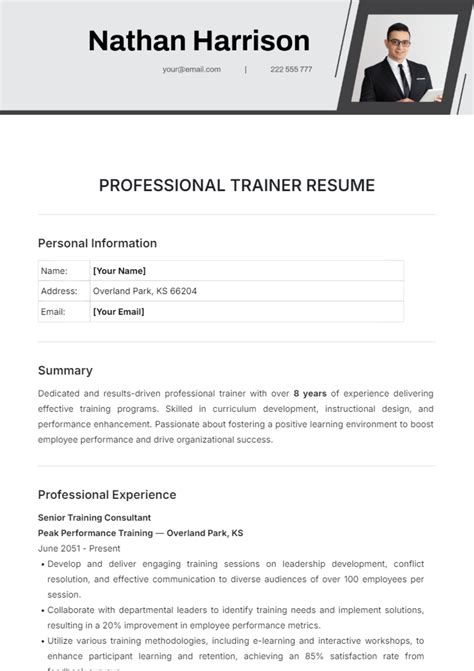 Free Trainer Resume Templates To Edit Online And Download