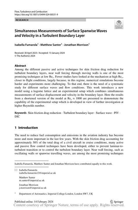 Pdf Simultaneous Measurements Of Surface Spanwise Waves And Velocity In A Turbulent Boundary Layer
