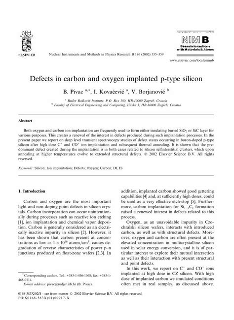 Pdf Defects In Carbon And Oxygen Implanted P Type Silicon Dokumentips