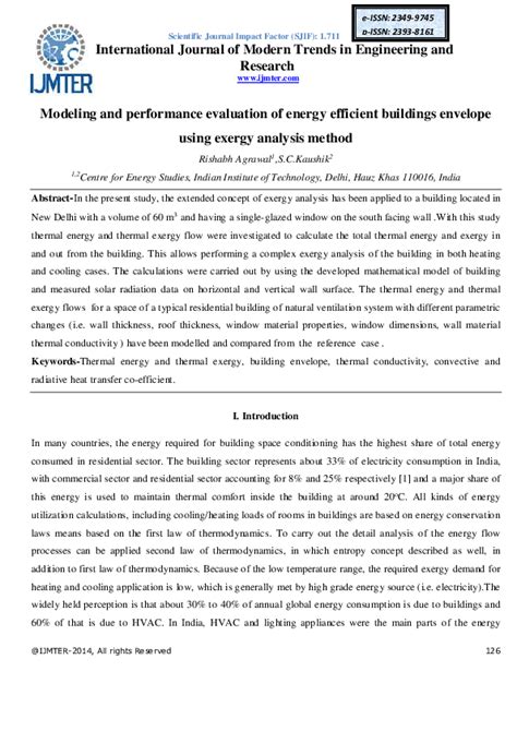 Pdf Modeling And Performance Evaluation Of Energy Efficient Buildings Envelope Using Exergy