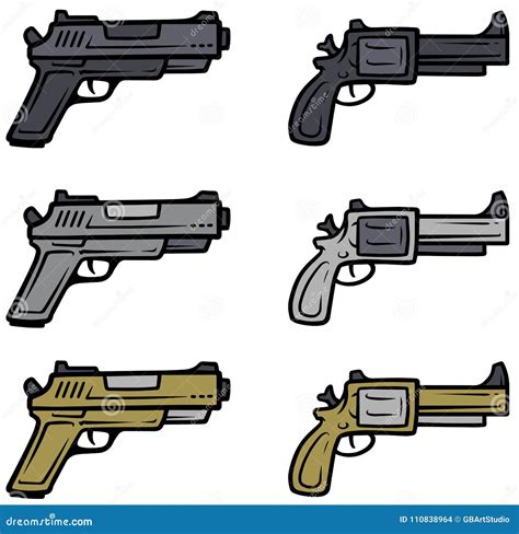 Cartoon Pistols And Handguns Vector Icons Stock Vector Illustration