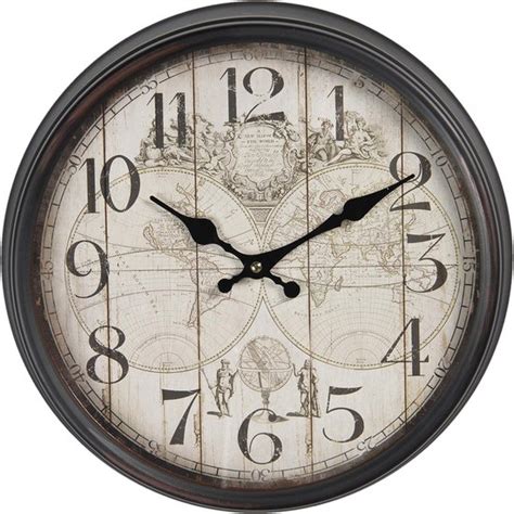 HAES DECO Ronde Retro Vintage Wandklok Wijzerplaat Met Cijfers En Wereldkaart Bol Com