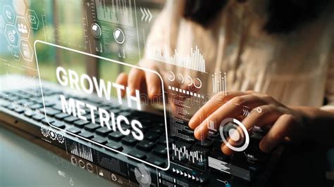 Hands Typing On A Keyboard With Overlay Of Growth Metrics And Analytics