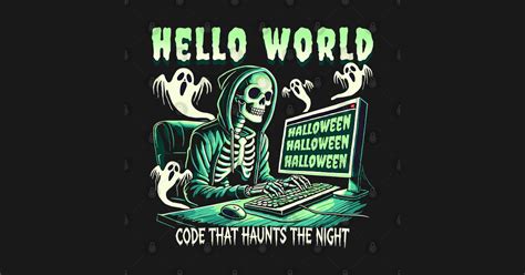 Halloween Skeleton Coder Hello World Design Halloween T Shirt Teepublic