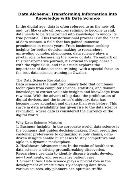Data Alchemy Transforming Information Into Knowledge With Data Science Pdf Data Science