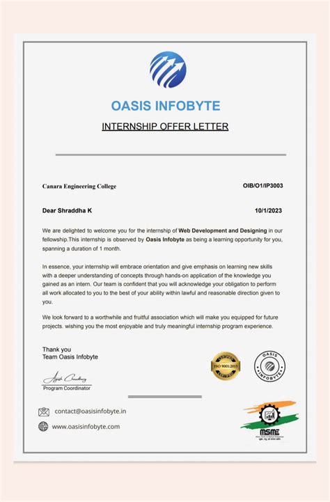 Shraddha K On Linkedin Webdevelopment Internship Oasisinfobyte