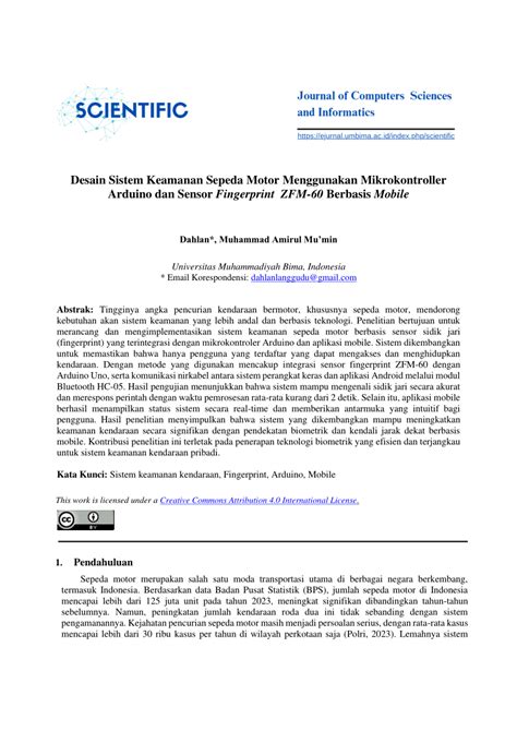 Pdf Desain Sistem Keamanan Sepeda Motor Menggunakan Mikrokontroller Arduino Dan Sensor