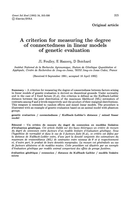 Pdf A Criterion For Measuring The Degree Of Connectedness In Linear