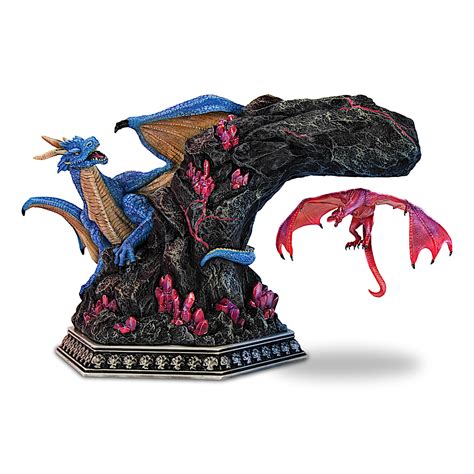 Hand Painted Fantasy Dragon Sculpture Featuring A Levitating Dragon