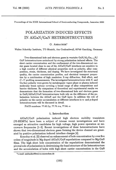 Pdf Polarization Induced Effects In Algangan Heterostructures