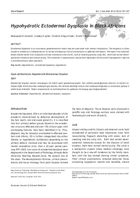 Pdf Hypohydrotic Ectodermal Dysplasia In Black Africans