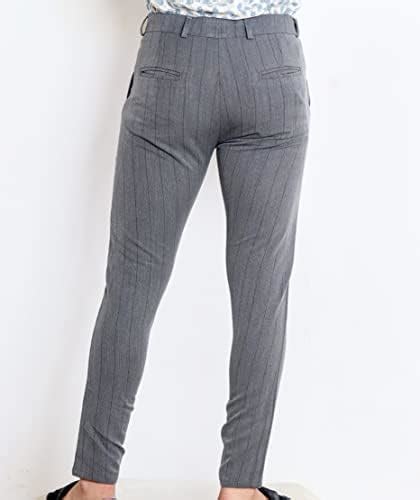 بنطلون قماش شبابى سيمي كلاسيك اللون رصاصى مخطط بتوكه فضى تصميم عصري من