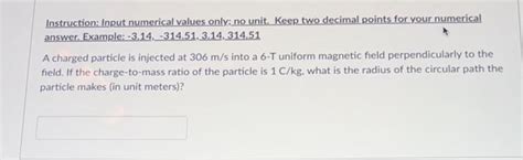 solved instruction input numerical values only no unit