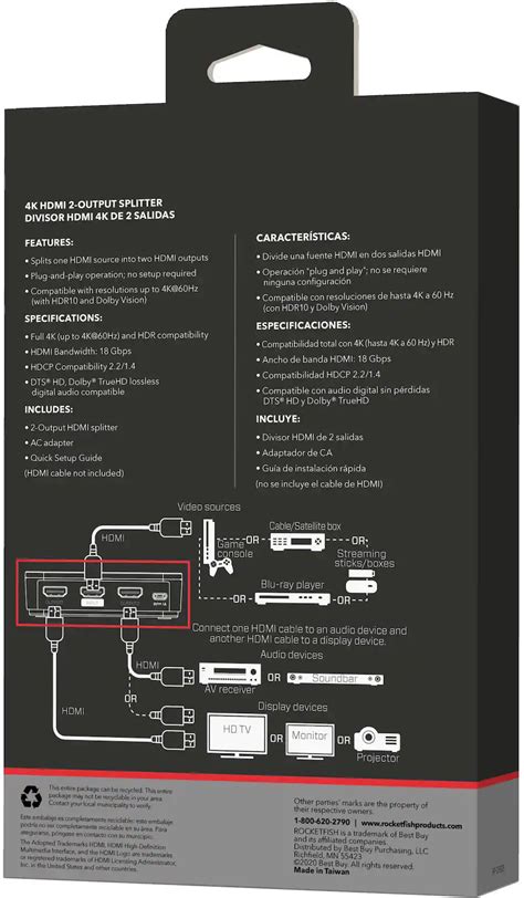 Rocketfish™ 2 Output Hdmi Splitter With 4k At 60hz And Hdr Pass Through