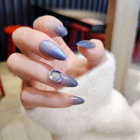 블루 그라데이션 글리터 네일 붙이는 간편한 셀프 네일팁 Nail N282 걸스코코