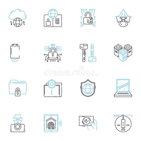 Data Security Linear Icons Set Encryption Firewall Malware Cybersecurity Authentication