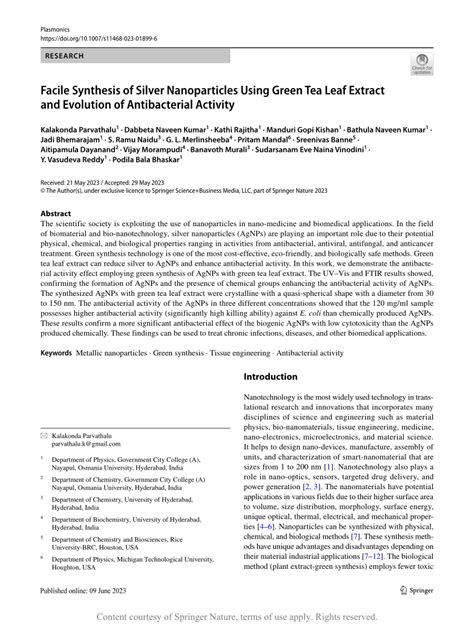 Facile Synthesis Of Silver Nanoparticles Using Green Tea Leaf Extract