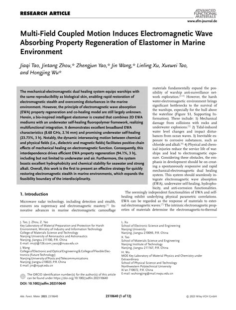 Multi‐field Coupled Motion Induces Electromagnetic Wave Absorbing