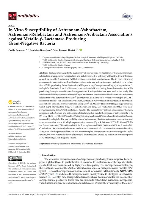 Pdf In Vitro Susceptibility Of Aztreonam Vaborbactam Aztreonam Relebactam And Aztreonam