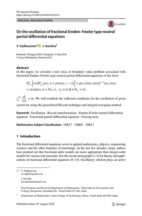 Pdf On The Oscillation Of Fractional Emdenfowler Type Neutral