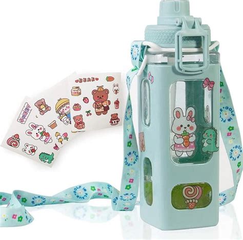 Kawaii Drinkfles Met Rietje En Schouderriem Lekvrije Draagbare Waterfles Voor Bol