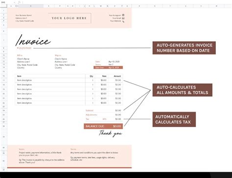 Auto Calculating Invoice Template X GOOGLE Etsy Canada