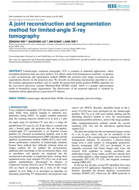 PDF A Joint Reconstruction And Segmentation Method For Limited Angle X Ray Tomography