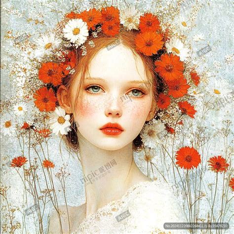 ai创作图唯美少女与花系列 欧美风女孩插画 写实唯美插画 创意唯美女孩 欧美花 花丛中少女 厚涂少女 欧美大花 雏菊少女插画 美少女重绘 网红