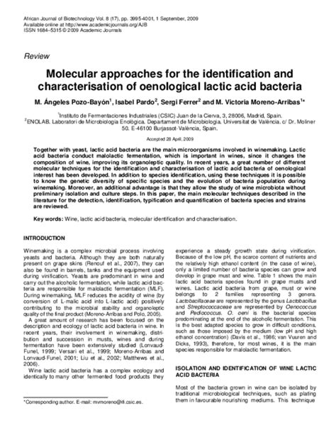 Pdf Molecular Approaches For Identification And Characterization Of