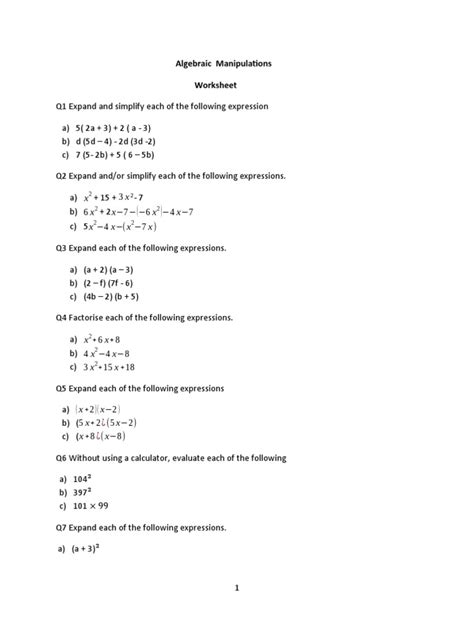 Algebraic Expressions And Factorisation Worksheet 1 Pdf Teaching Methods And Materials