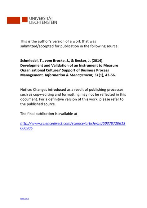 Pdf Development And Validation Of An Instrument To Measure Organizational Cultures Support Of