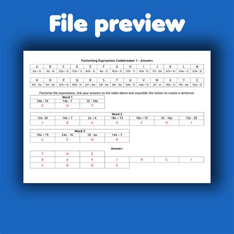 Codebreaker Factorising Expressions Andy Lutwyche