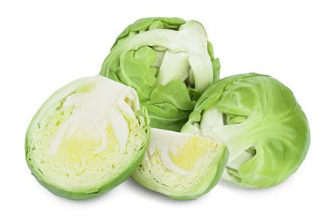 브뤼셀 콩나물과 필드의 전체 깊이와 흰색 배경에 반 고립 3가지 개체에 대한 스톡 사진 및 기타 이미지 3가지 개체 건강한