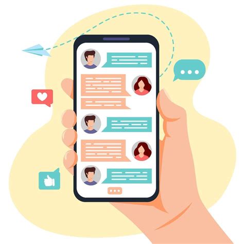 Hand Holding Phone With Messages On Screen Chatting With Friends In